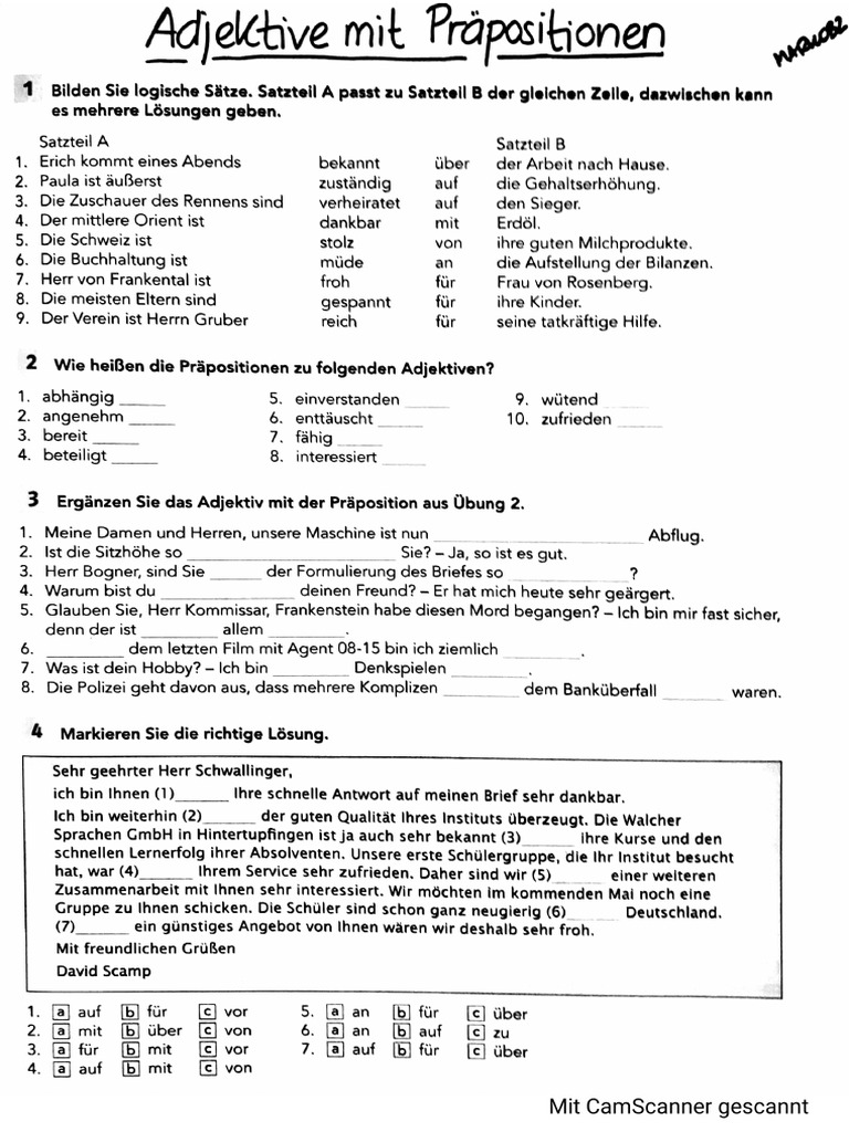 Adjektive Mit Präpositionen ÜBUNGEN | PDF