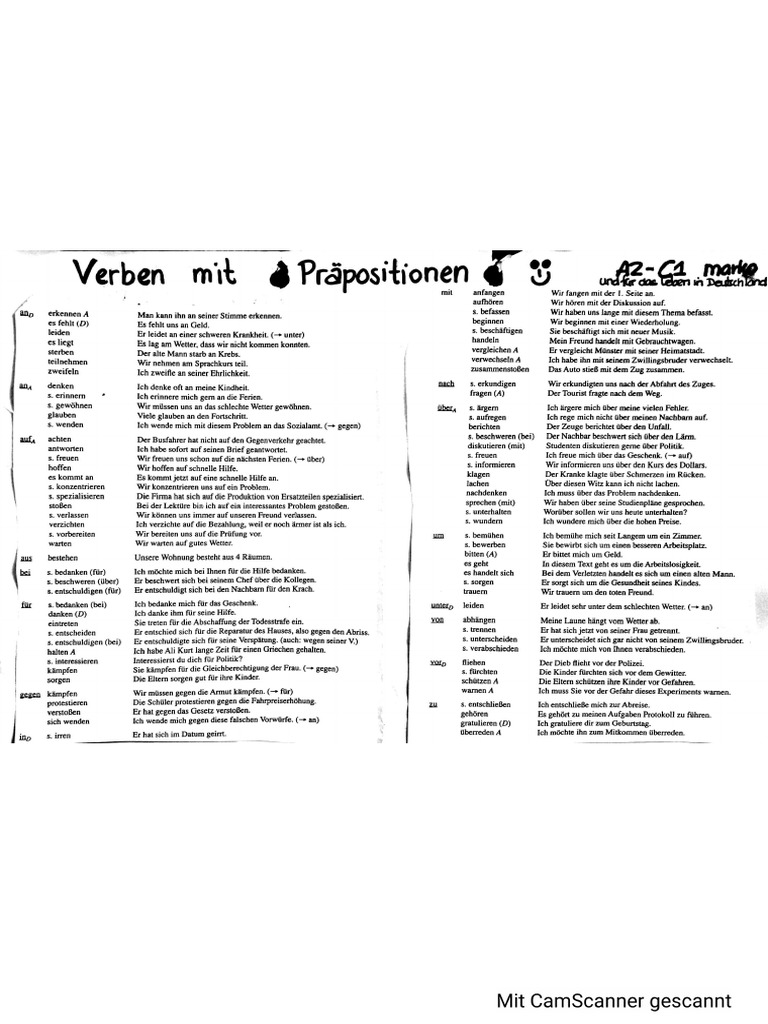Verben Mit Präposition Liste A2 B1 | PDF