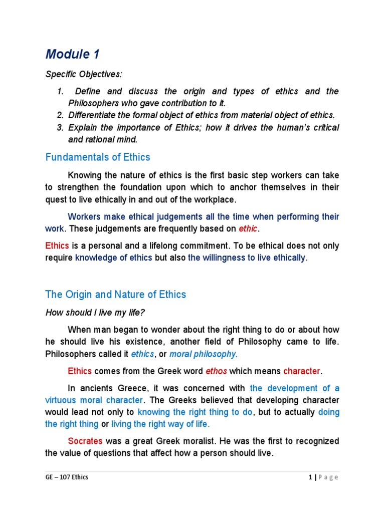 Module 1 - GE107 | Download Free PDF | Morality | Value (Ethics)