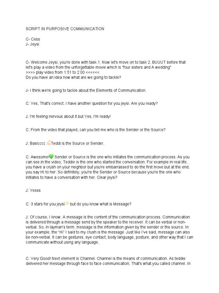 Script in Purposive Communication | PDF | Communication | Human ...