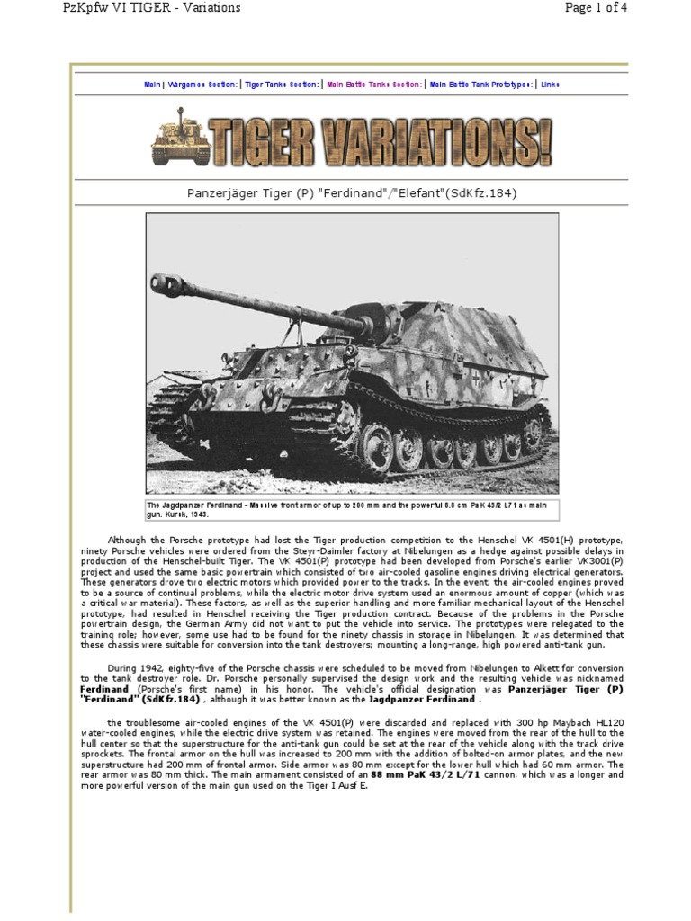 Tiger Tank - Various Variants | PDF | Tiger I | Tank Destroyer