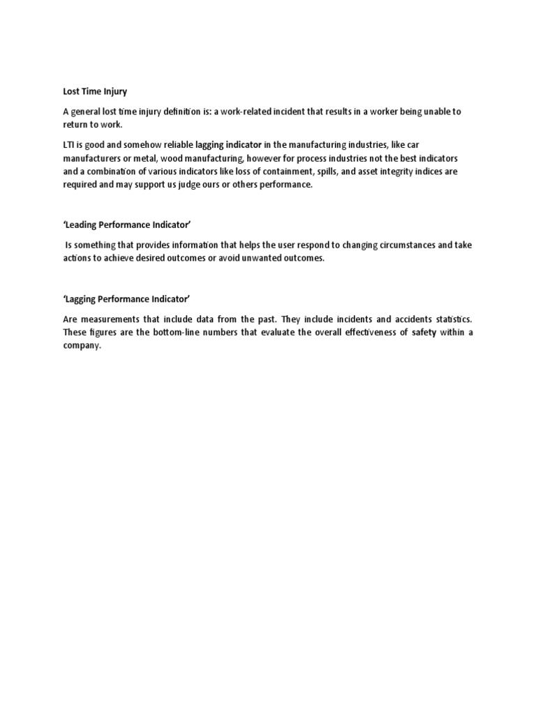 Lost Time Injury | PDF