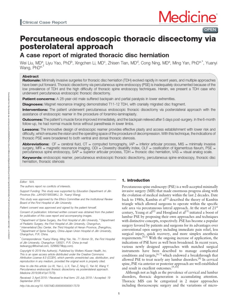 Percutaneous Endoscopic Thoracic Discectomy Via.71 | PDF | Surgery ...
