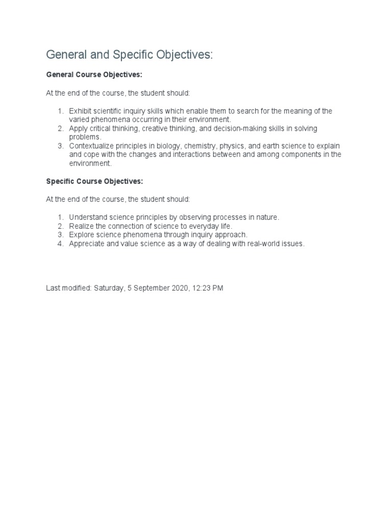 Science Course Objectives Overview | PDF