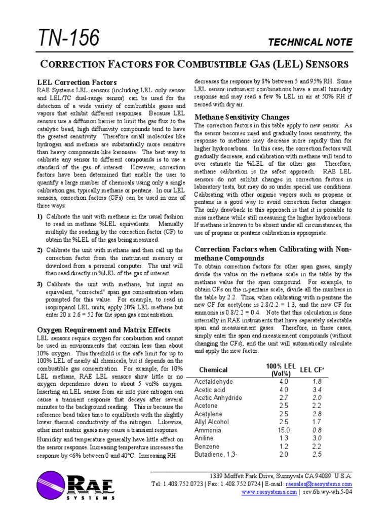 LEL Sensor Correction Factors Guide | PDF | Methane | Acetic Acid