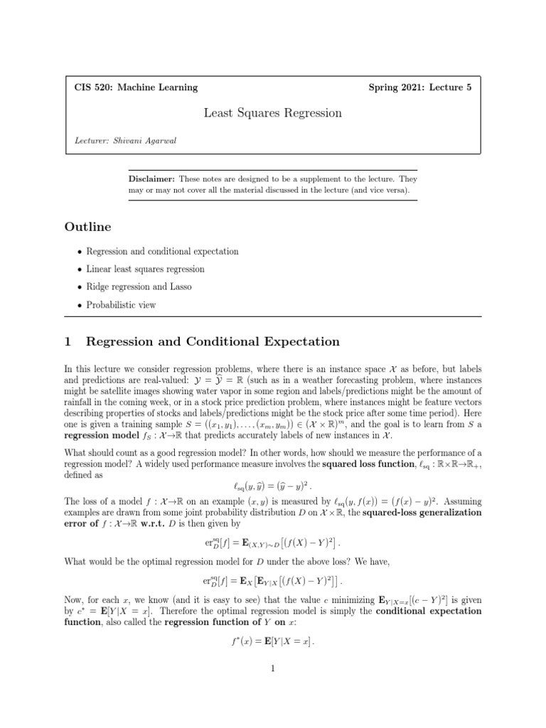 05 Regression Least Squares | PDF | Least Squares | Estimation Theory 05 Regression Least Squares | PDF | Least Squares | Estimation Theory
