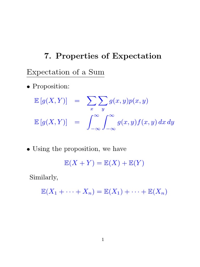 Properties of Expectation Expectation of A Sum: - Proposition | PDF ...