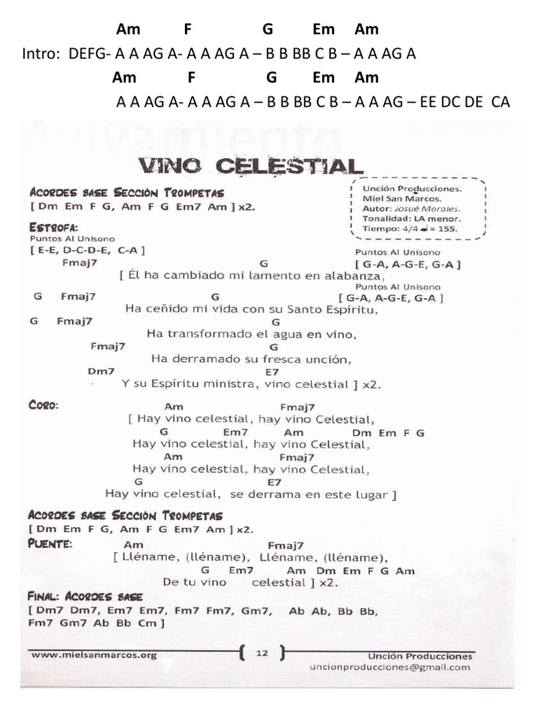 Acordes Vino Celestial (La Hermosa) | PDF