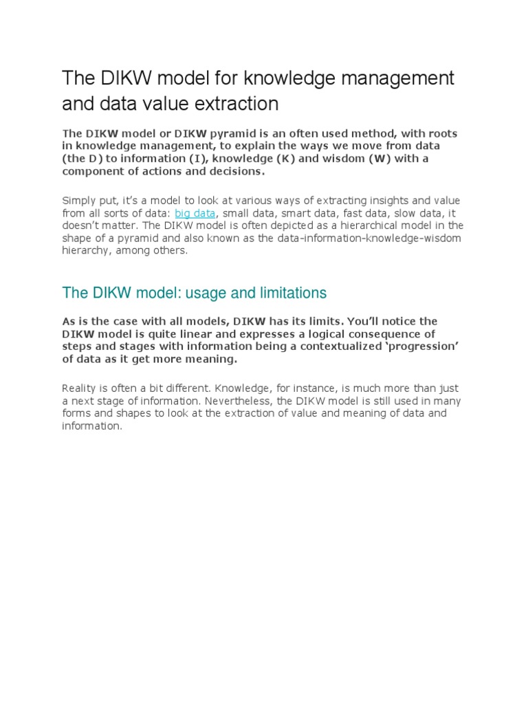 The DIKW Model For Knowledge Management and Data Value Extraction | PDF ...