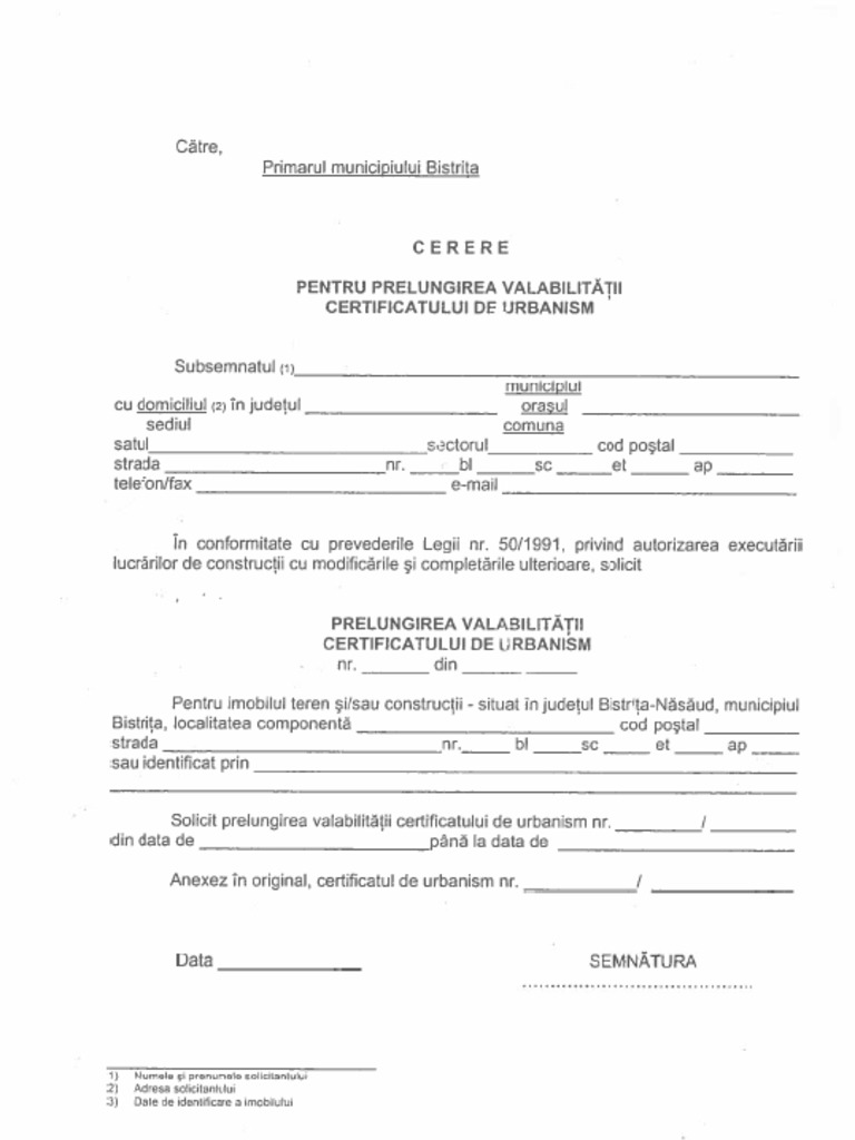 Cerere Tip Prelungire Certificat de Urbanism | PDF