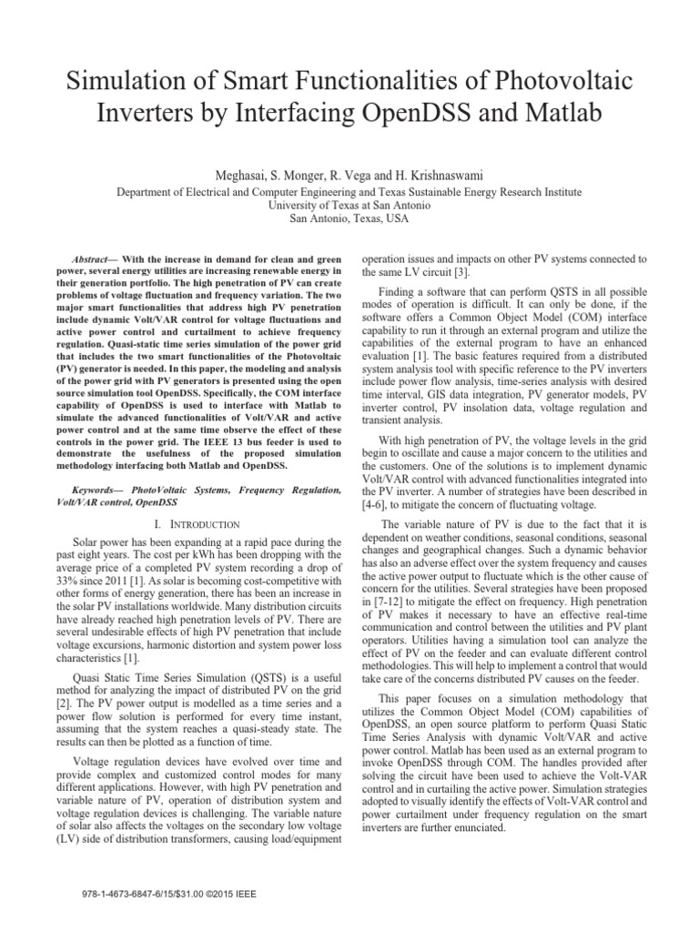 Photovoltaic - System - by Interfacing OpenDSS and Matlab | PDF
