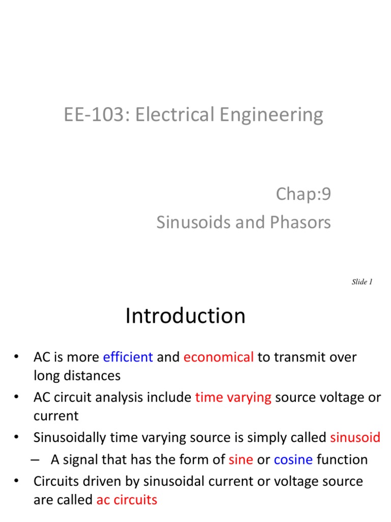 EE-103: Electrical Engineering: Chap:9 Sinusoids and Phasors | Download Free PDF | Phase (Waves ...