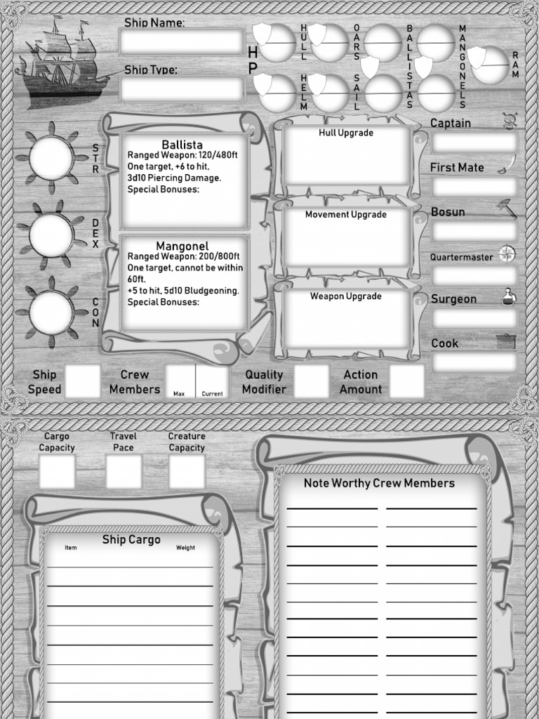 D&D 5E Ship Stats and Upgrades | PDF