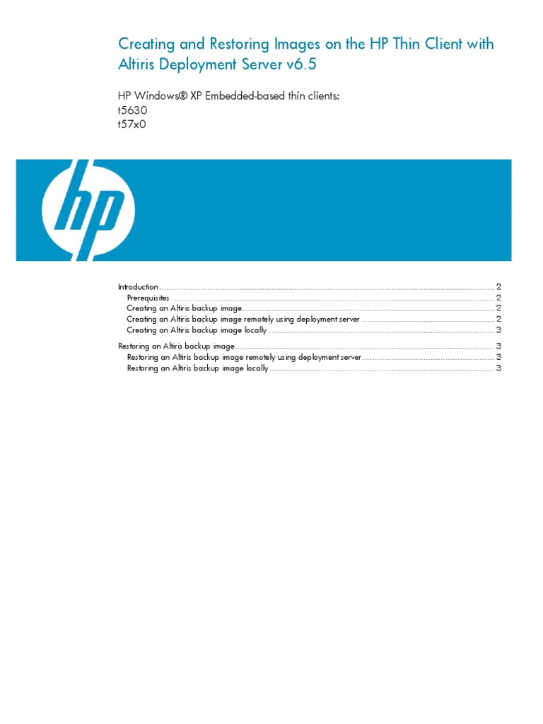 Creating and Restoring Images On The HP Thin Client With Altiris ...