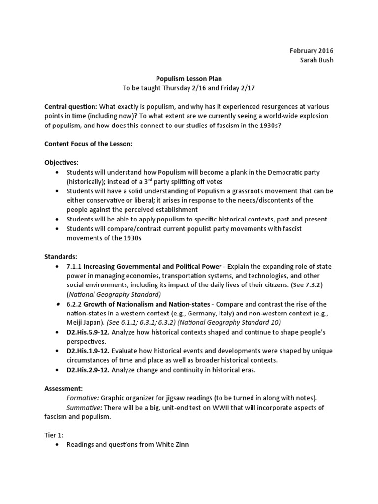 Analyzing Populism: A Lesson Plan Exploring the Historical Contexts and ...