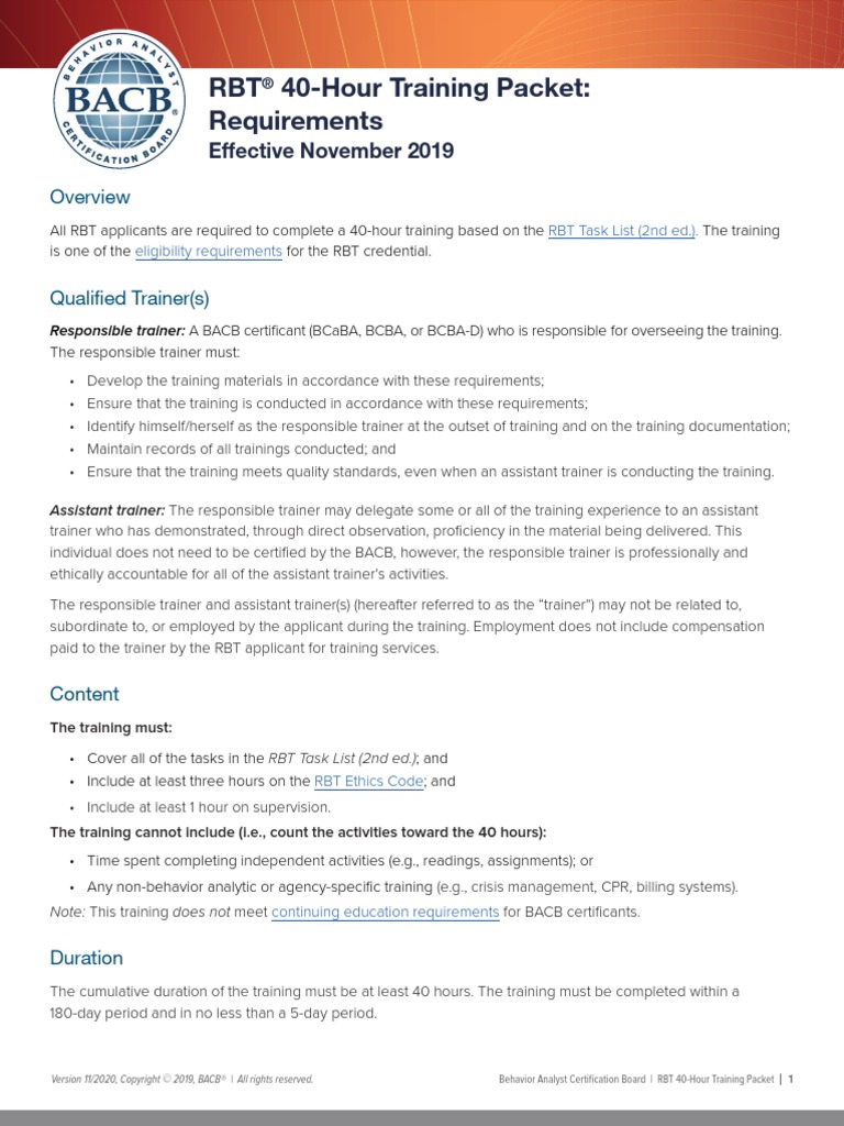 RBT 40 Hour Training Packet 201117 | PDF | Human Nature | Business