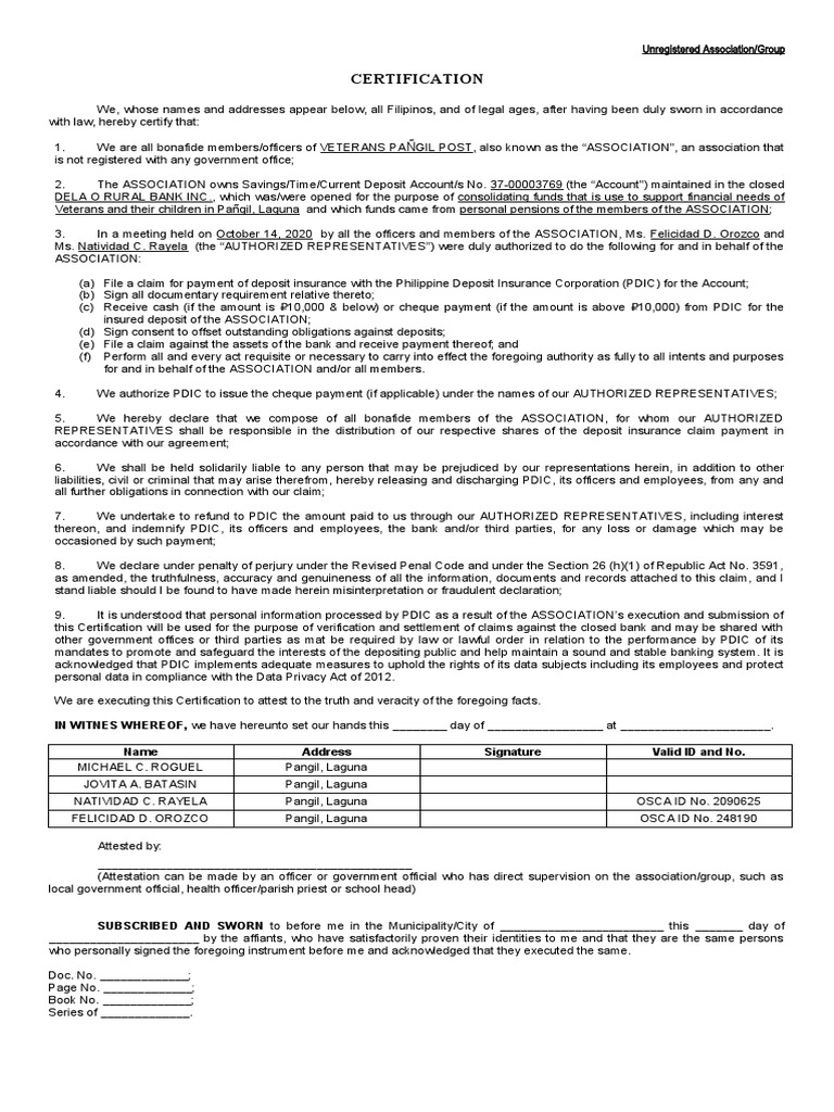 Pdic Certification-Final | Download Free PDF | Deposit Account | Banks