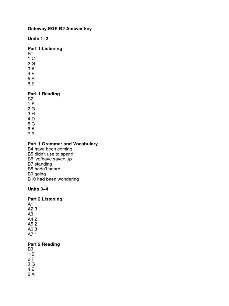 Gateway EGE B2 Answer Key | PDF