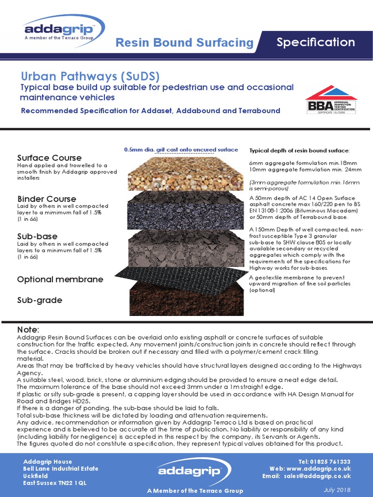 Resin Bound Surfacing Specification | PDF | Concrete | Building Technology