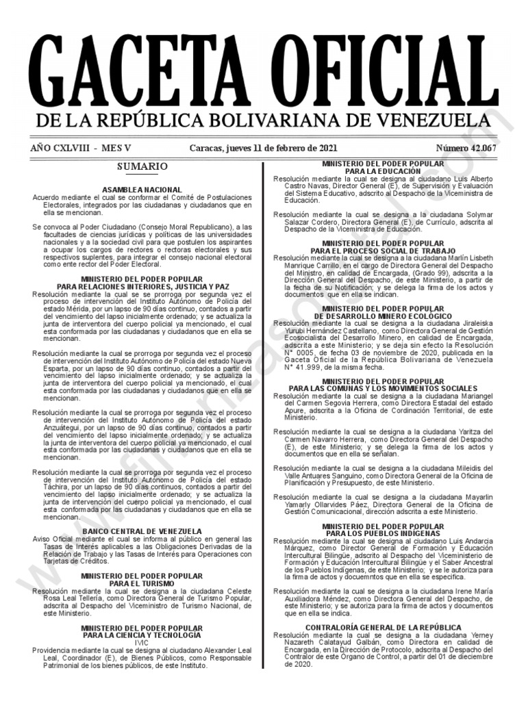 Gaceta Oficial N°42.067: Sumario | PDF | Gobierno | Educación avanzada