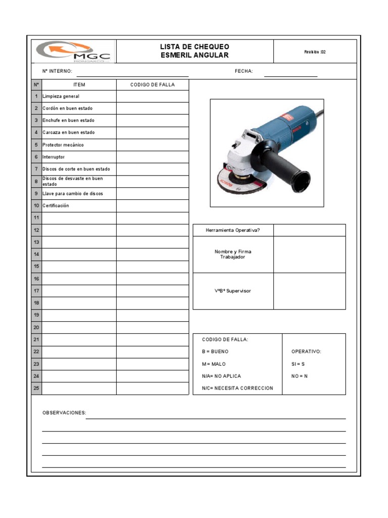 Check List Esmeril Angular | PDF