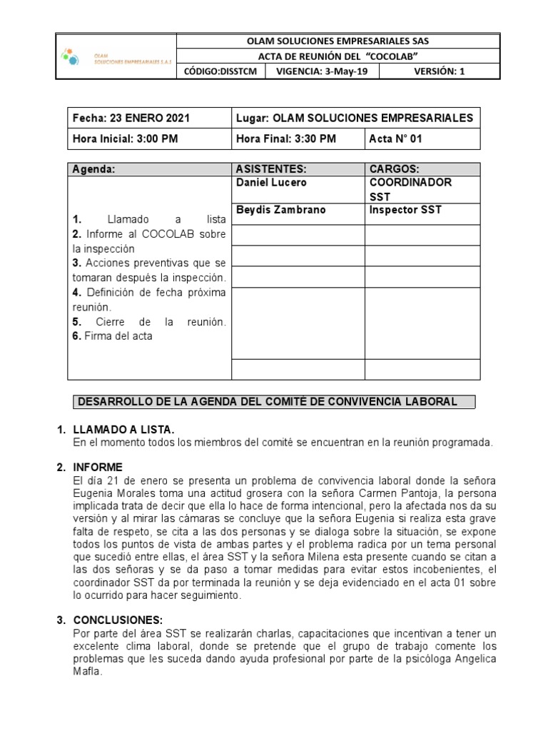 Acta de Reunión Del COCOLAB Septiembre | PDF