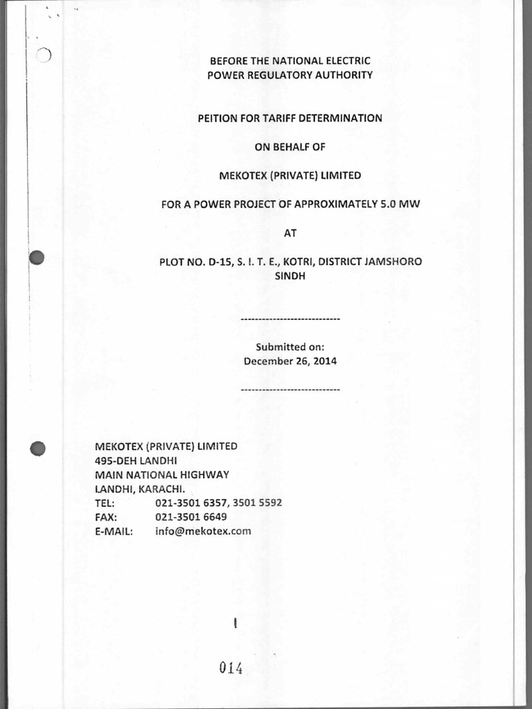 Mekotex Tariff Petition | PDF | Piston | Watt