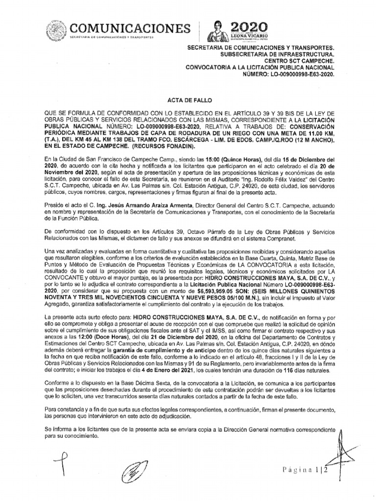Acta de Fallo E63 2020 | PDF