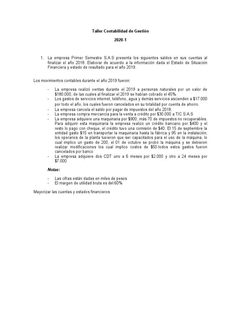 Taller Final EEFF | PDF | Contabilidad | Empresas