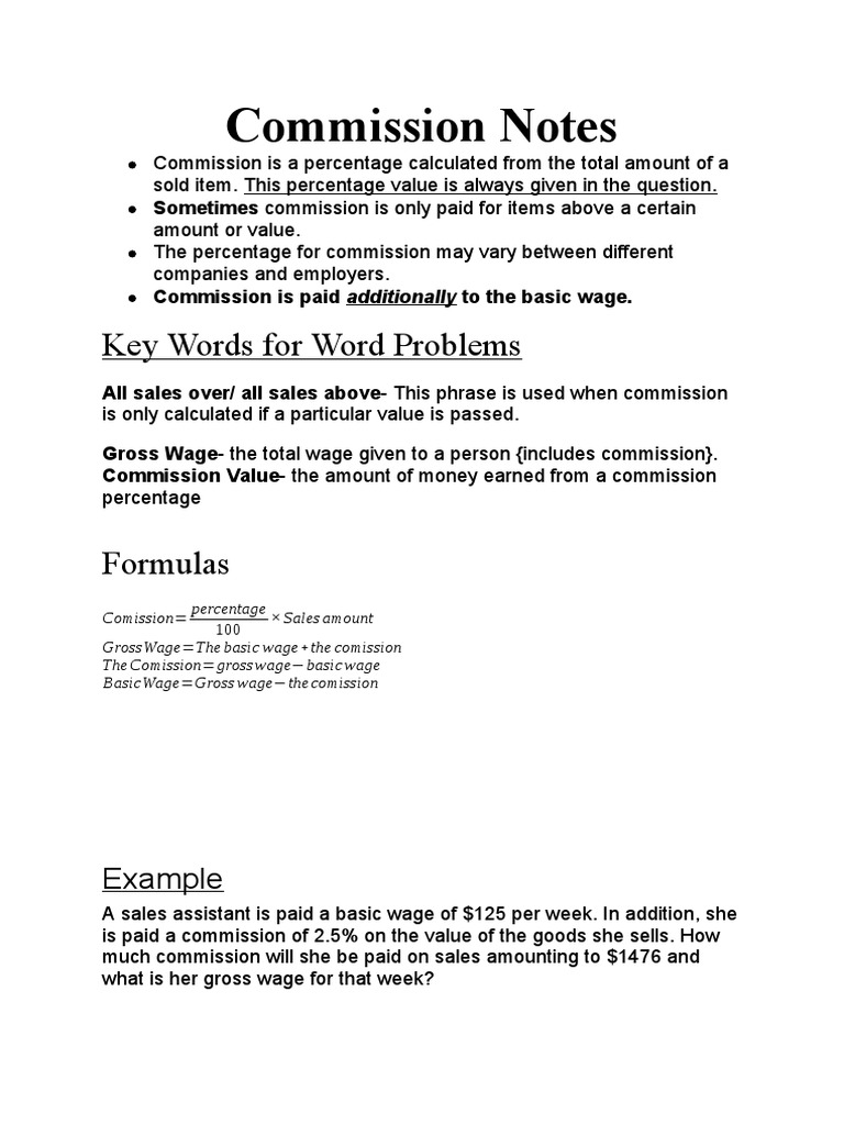 Commission Notes: Key Words For Word Problems | PDF
