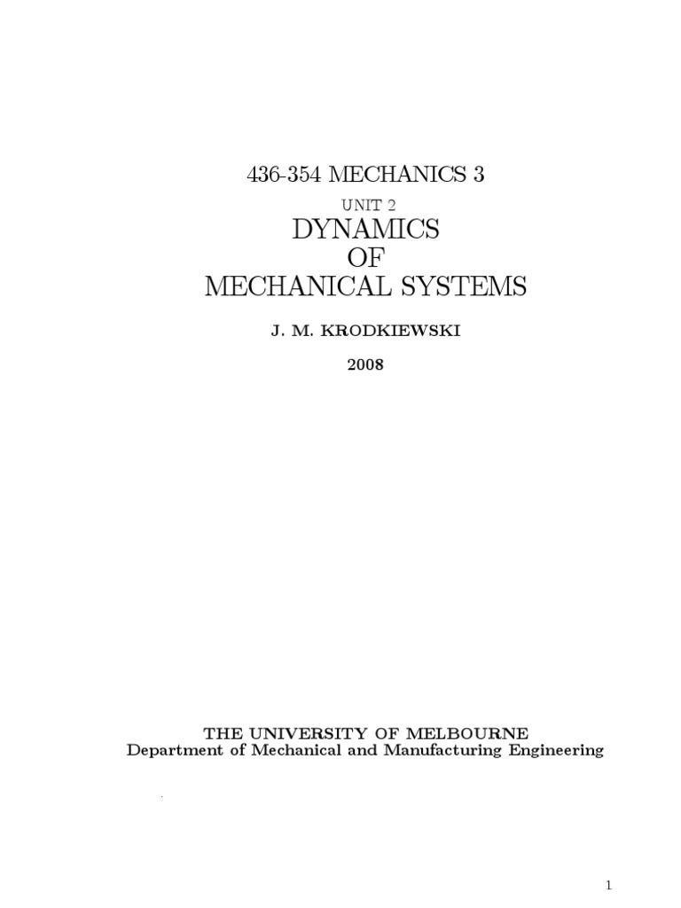 Dynamics of Mechanical Systems | PDF | Mathematical Model | Kinematics