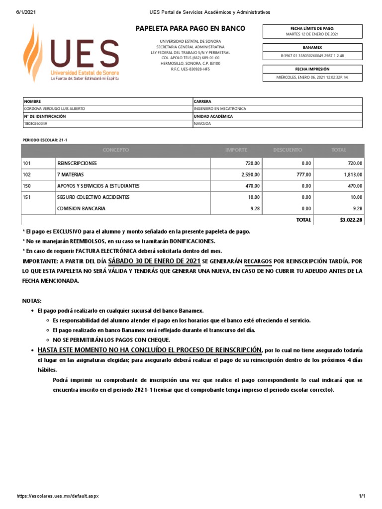 UES Portal de Servicios Académicos y Administrativos | PDF | Bancario ...