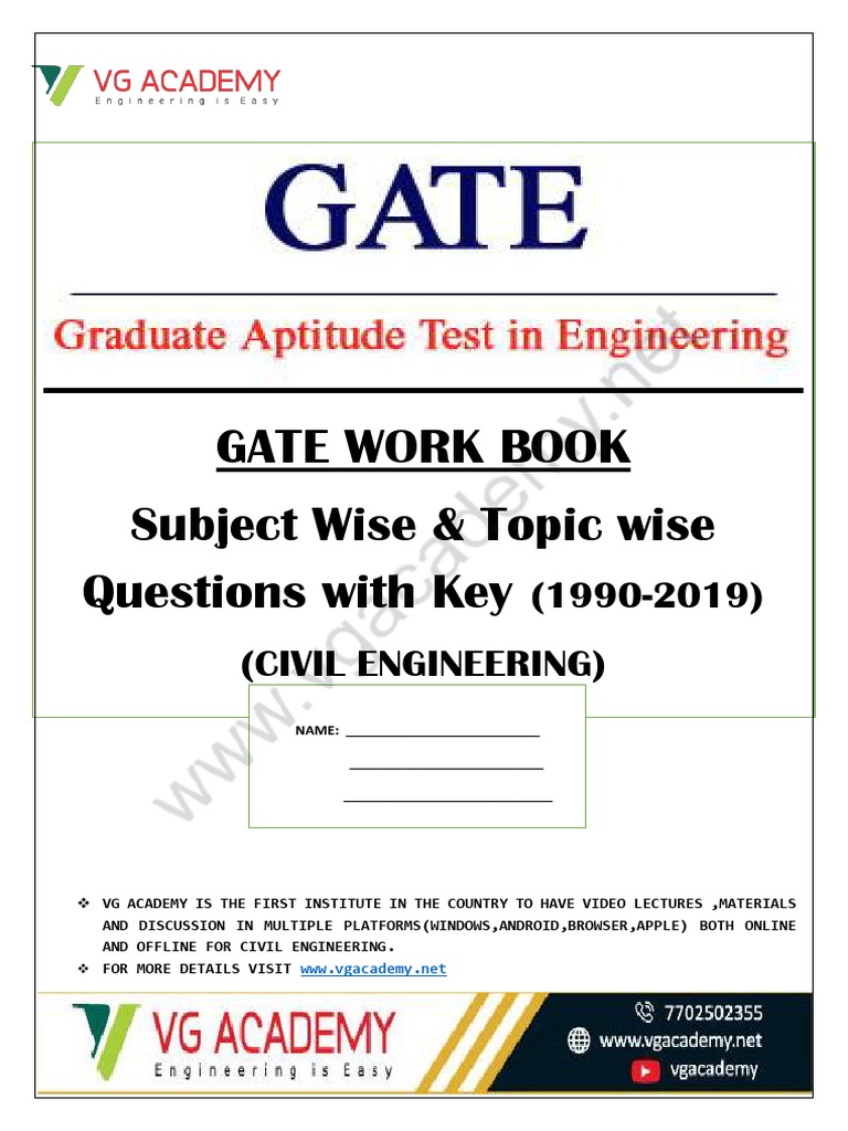 Gate Work Book Subject Wise & Topic Wise Questions With Key: (1990-2019) (Civil Engineering ...