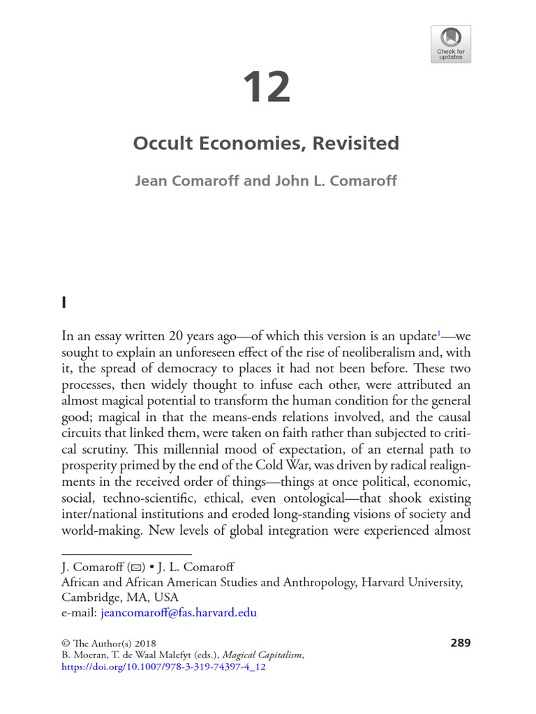 Occult Economies, Revisited: Jean Comaroff and John L. Comaroff | PDF ...