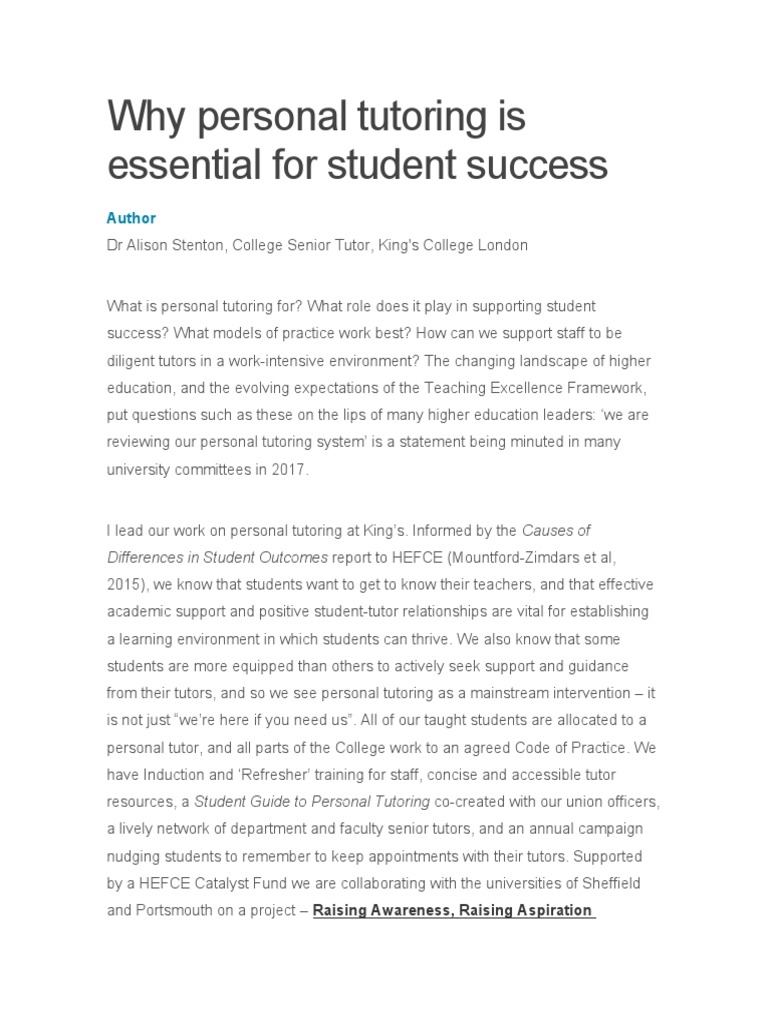 Personal Tutoring for Student Success | PDF | Tutor | University
