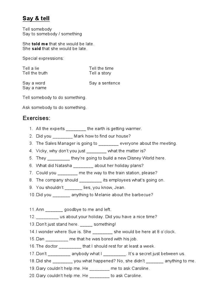Say & Tell: Exercises | PDF