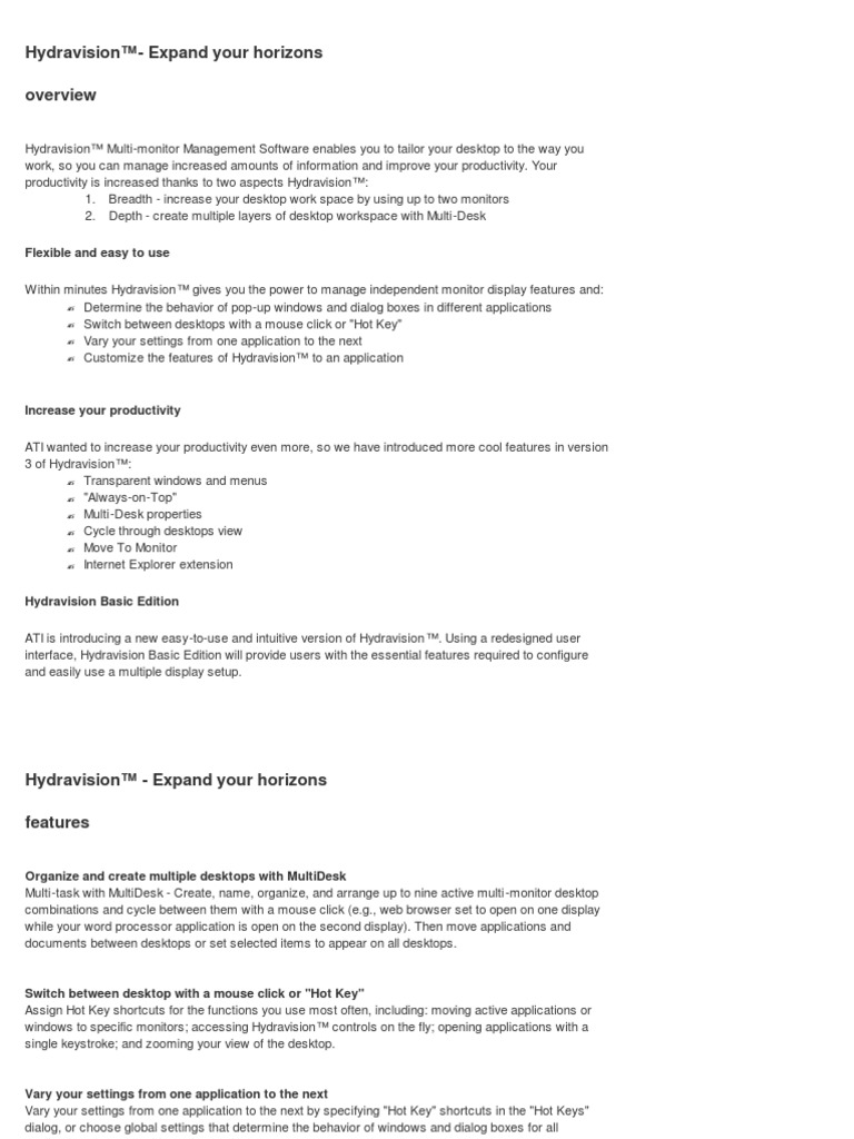 Hydravision™ - Expand Your Horizons: Flexible and Easy To Use | PDF ...
