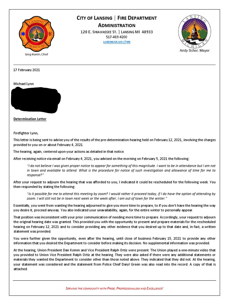 Lynn Notice of Determination | PDF | Firefighter | Police