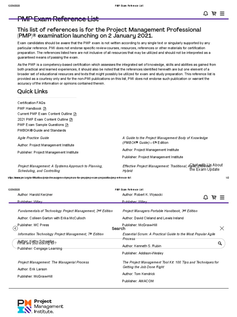 PMP Exam Reference List | Download Free PDF | Project Management ...