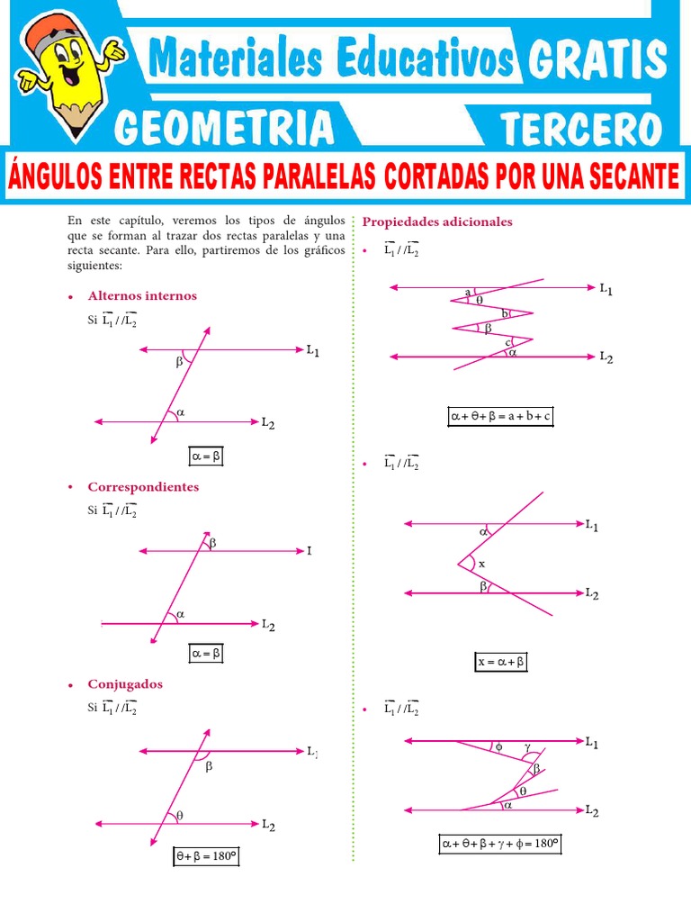 02 Ángulos Entre Rectas Paralelas Cortadas Por Una Secante para Tercer Grado de Secundaria | PDF ...
