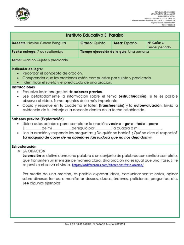 Sujeto y Predicado en Oraciones | PDF | Predicado (Gramática) | Asunto ...