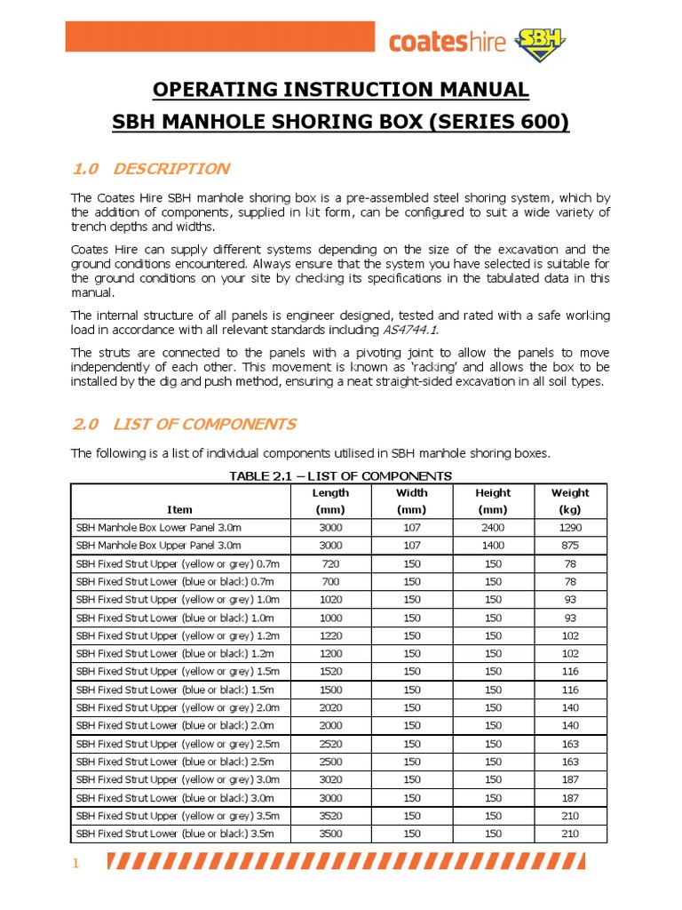 Operating Instructions - Standard Shoring - SBH Series 600 Manhole ...