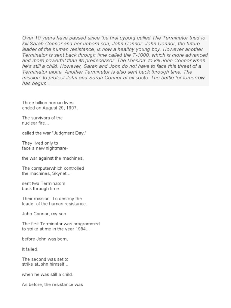 Terminator Ii Script Pdf Terminator Franchise