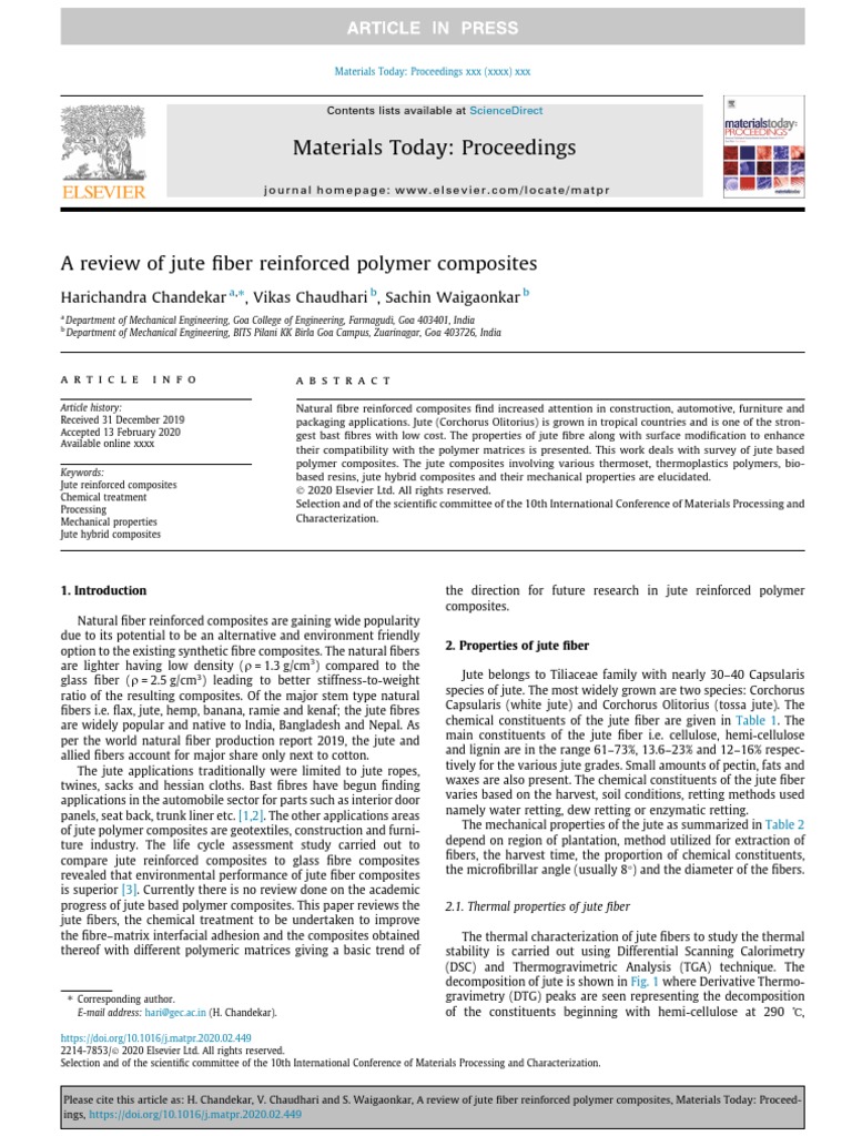 A Comprehensive Review of Jute Fiber Reinforced Polymer Composites ...