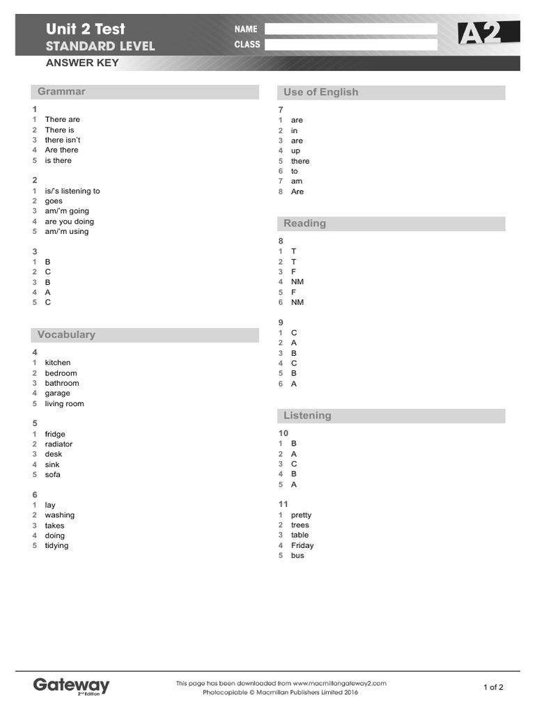 A2 UNIT 2 Test Answer Key Standard | PDF | Linguistics | Human ...