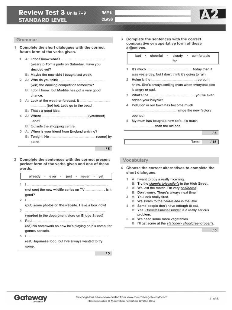 A2 Review Test: Grammar & Vocabulary | PDF | Actor