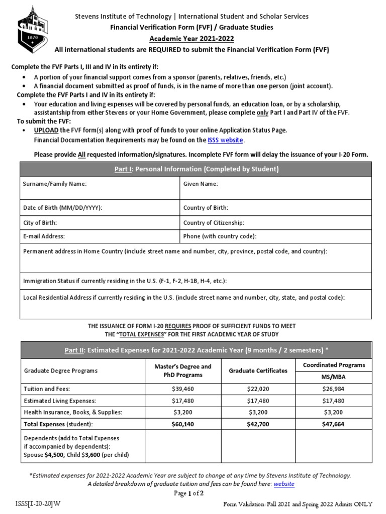 (BW Version) Grad - Financial - Verification - Form 2021-2022 | PDF ...