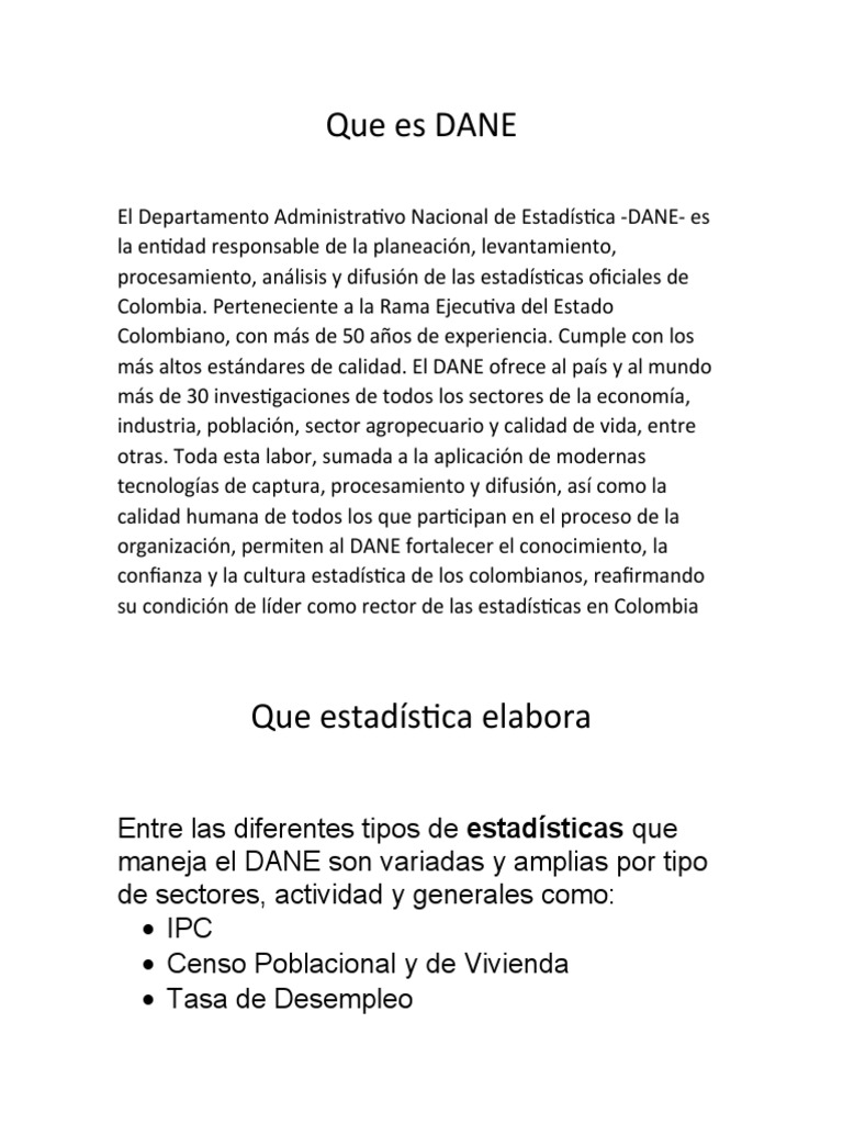 Qué es el DANE y sus funciones en Colombia | PDF