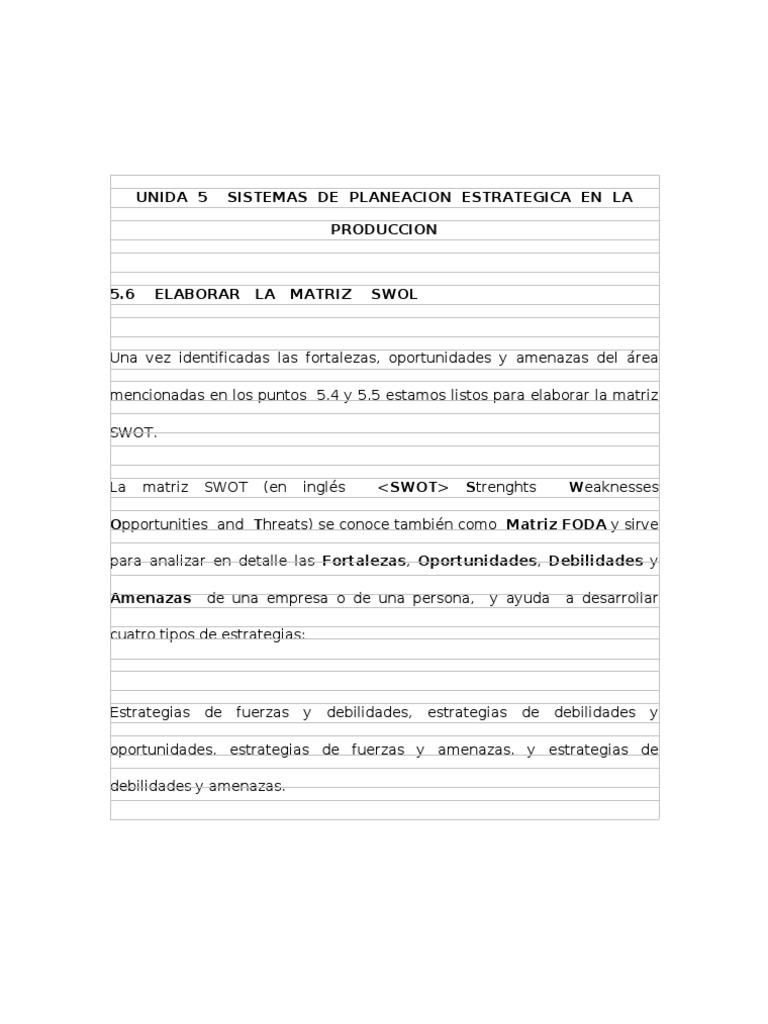 Matriz SWOT | PDF | Análisis FODA | Planificación