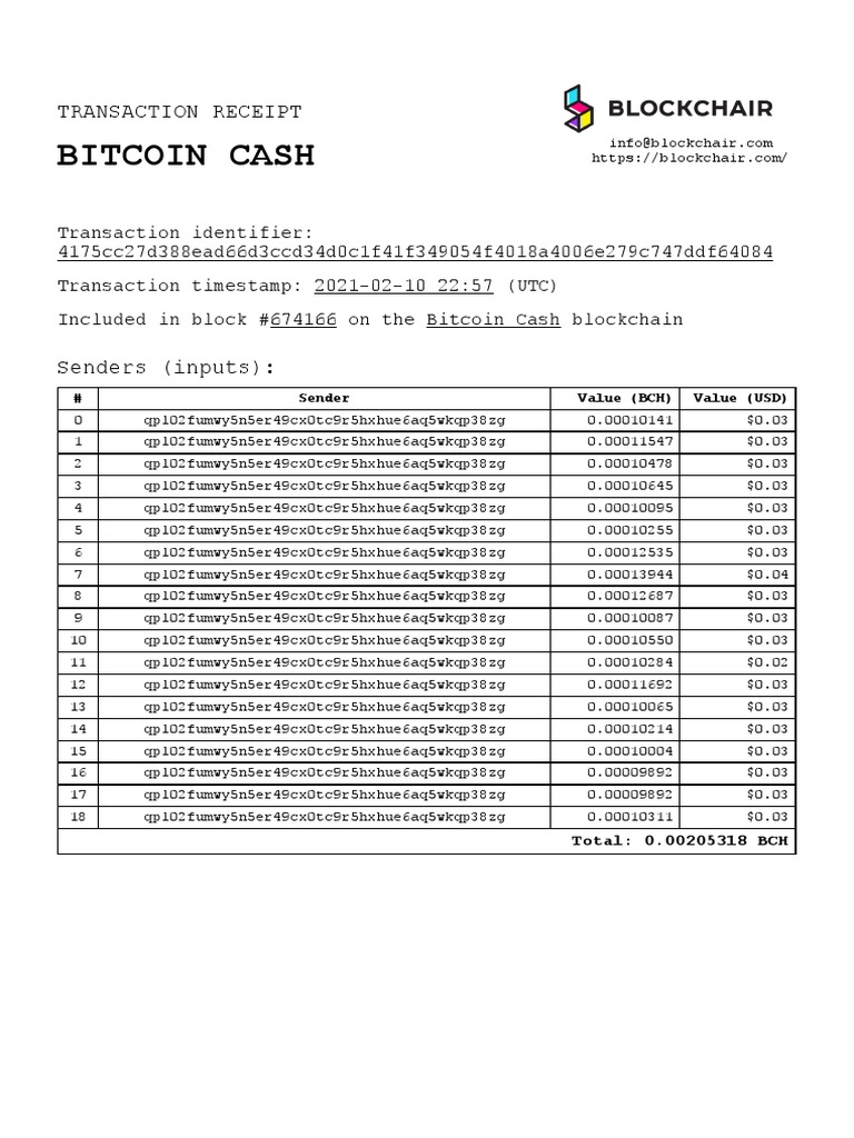 Bitcoin Cash Transaction Details | PDF | Bitcoin | Receipt